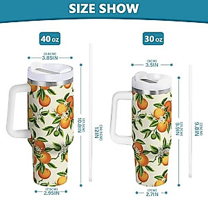 ZZXXB Orange Florals Insulated Stainless Steel Water Bottle with Handle and Straw Lid Double Walled Travel Mug 40 oz
