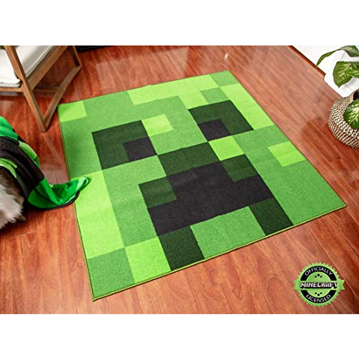 Minecraft Green Creeper Large Square Area Rug | Official Video Game Collectible | Indoor Floor Mat, Rugs for Living Room and Bedroom | Home Decor for Kids Room, Playroom | 52 x 52 Inches