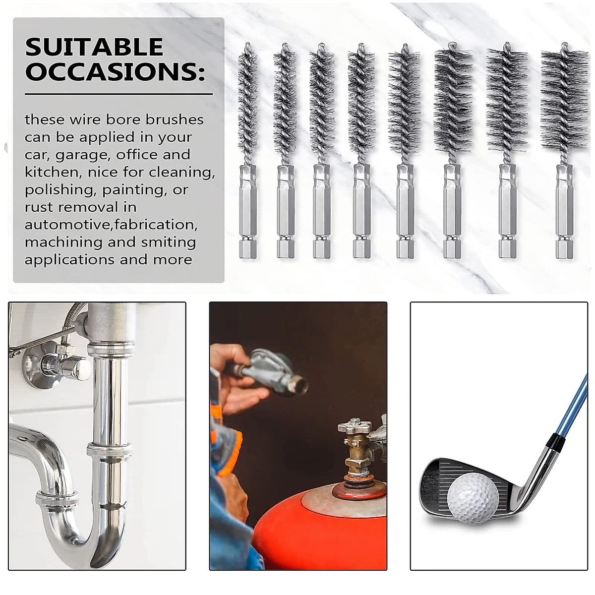 MIKILIKIEN Stainless-Steel Bore Brush for Drill,Wire Brush Set for Power Drill with 1/4-in Hex Shaft,Metal Cleaning Brushes with Stainless-Steel bristles(10-Size Set)