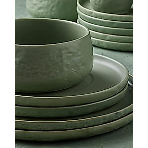 Stone by Mercer Project SHOSAI 16-Piece Stoneware Dinnerware Set, Plates and Bowls Set, Modern Dishware set fo 4, Sage