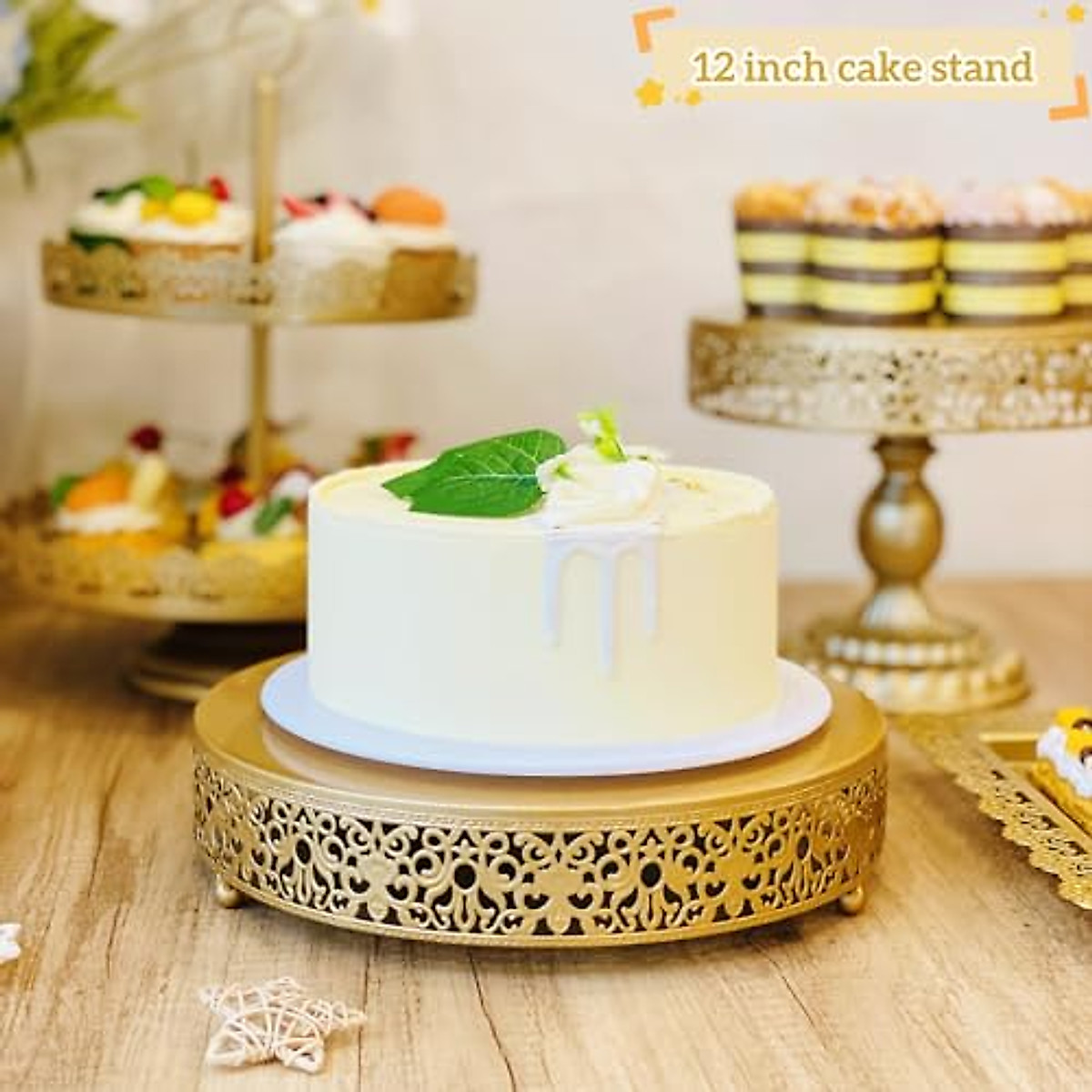 4 Pcs Gold Cake Stands Set, Cake Pedestal Display Table Tiered Cupcake Holder Candy Fruit Dessert Plate Decorating for Wedding Birthday Party Baby Shower Celebration (Gold Metal/ 4 Pcs Cake Stands)