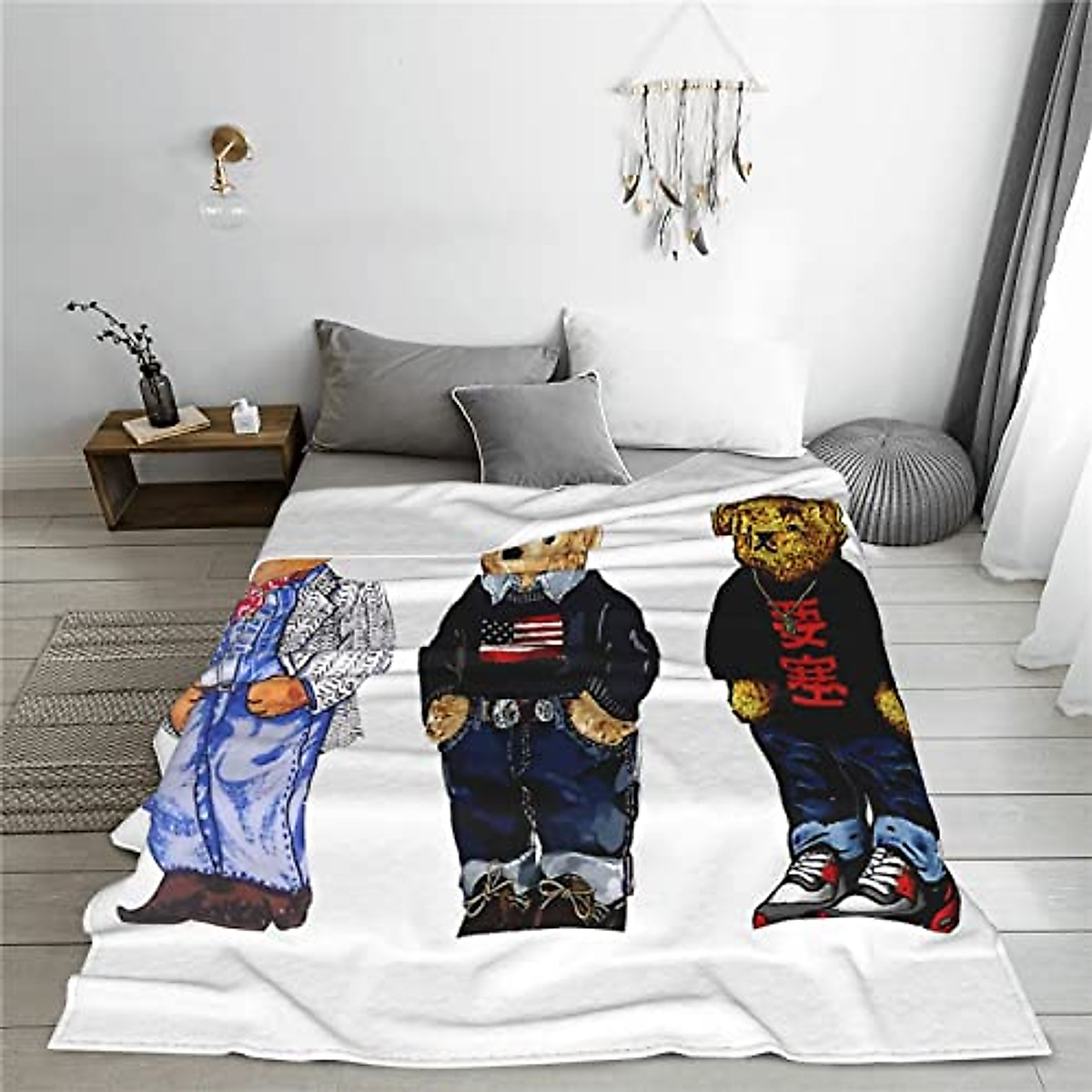 Boutique Throw Blanket -Bro Polo Bear Super Soft Fleece Throw Blankets,Fuzzy Plush Blanket Oversized,Thin Lightweight Blanket for All Season 80"x60" Adult