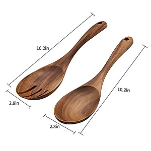 AYFDISHS Salad Servers,Wooden Salad Tongs,10.2in Serving Utensils Set,Acacia Salad Spoon and Fork Set Long Handle Salad Server Set Wood Serving Utensils
