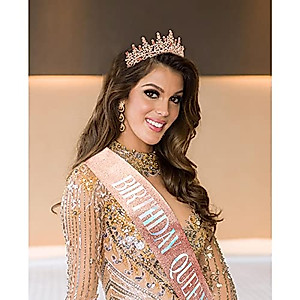 Birthday Sash and Tiara for Women Rose Gold Glitter Crystal Tiara & "Birthday Queen" Sash Set Birthday Crown and Sash for Girls Princess Birthday Decorations Party