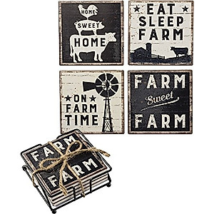 Primitives by Kathy 39412 Rustic Style Absorbent Stone Coasters, Set of 4, Farm-Sweet-Farm