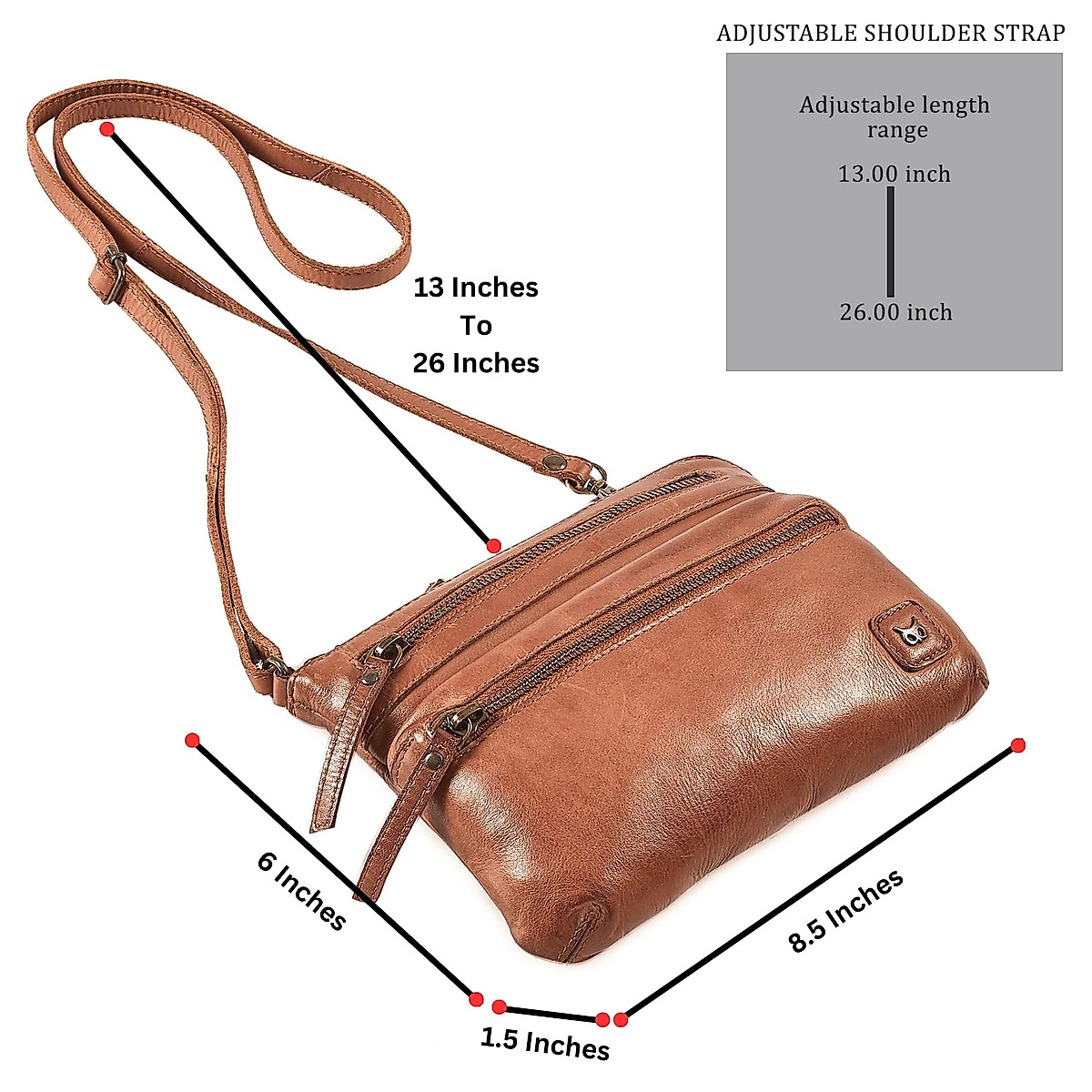 Wise Owl Accessories Small Crossbody Sling Bag Real Leather Purse for Women Crossover Trendy Shoulder Handbag (Cognac Washed Vintage)