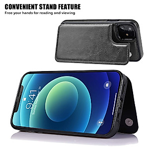 JOYAKI Wallet Case Compatible with iPhone 12 Pro/12,Slim Protective case with Card Holder,Premium PU Leather Kickstand Card Slots Case with 1 Protective Glass for iPhone 12pro/12(6.1") -Black