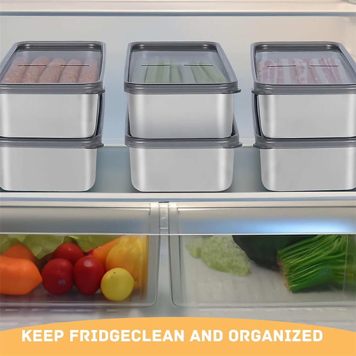 Yeasing Bacon Container Stainless Steel Airtight Cheese Container Bacon Containers for Refrigerator Food Storage Containers with Lids Deli Meat Saver Bacon Holder 10.5 Inches Long