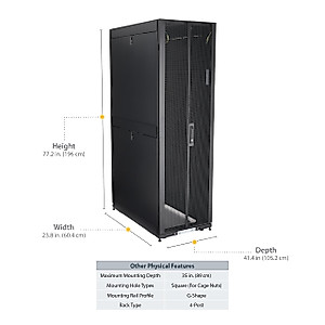 StarTech.com 4-Post 42U Server Rack Cabinet, 19" Data Rack Cabinet for IT Equipment Mount, Full Size Network Cabinet Storage