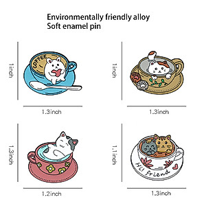 ink2055 Cartoon Cat Coffee Cup Brooch Bag Hats Lapel Enamel Paint Pin Garment Badge Gift,Vintage Fashion Brooch Pins for Women Teen Girls Crafts Gift - 2