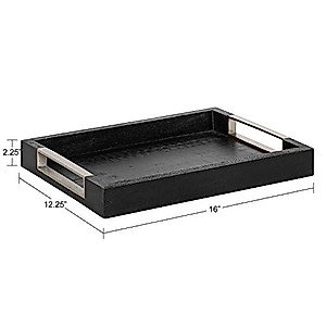 Kate and Laurel Heller Modern Rectangular Tray, 12 x 16, Black, Wood Tray for Storage and Display