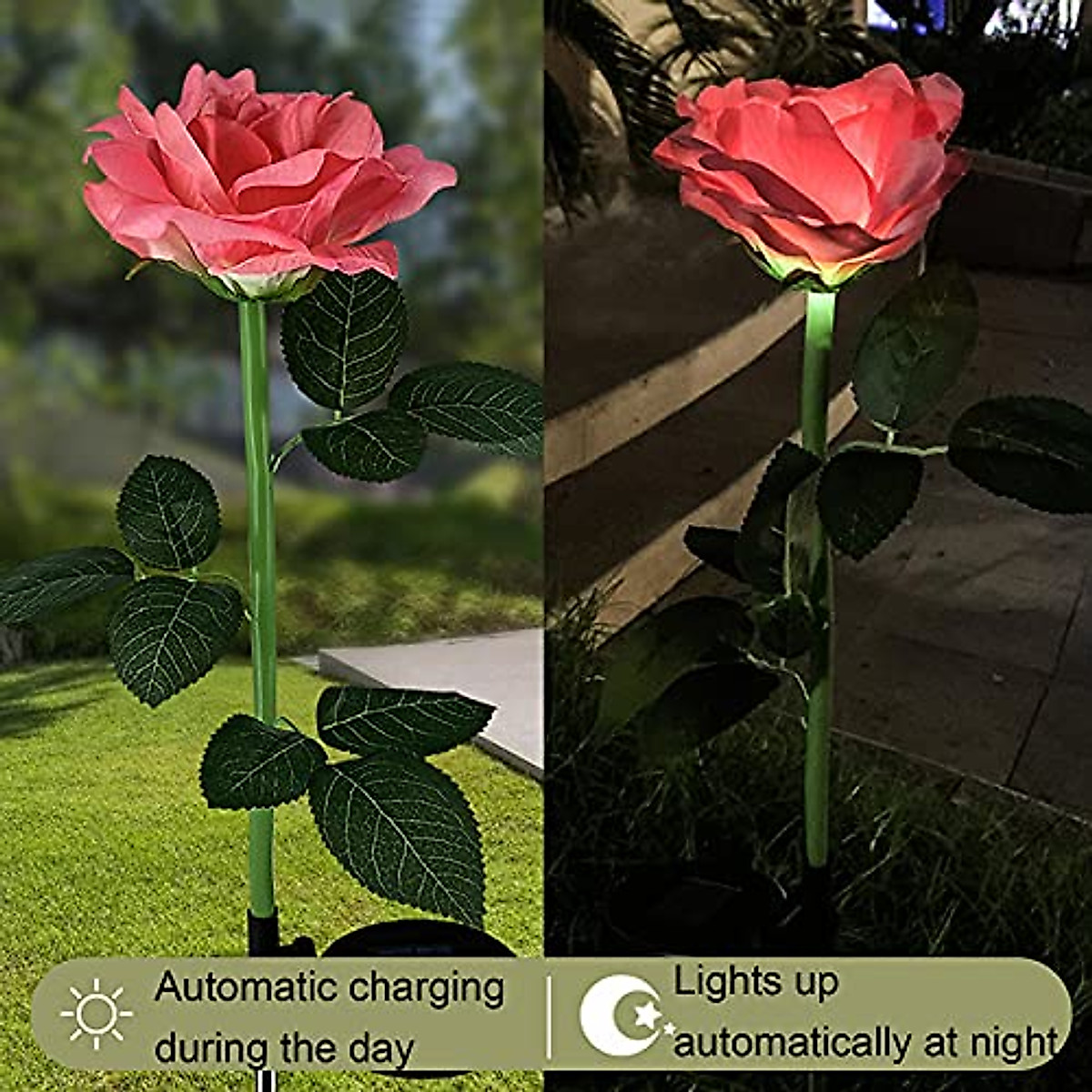 BTPOUY 2-Pack Rose Solar Garden Lights Waterproof Decorative Solar Stake Lights Single Head Rose Flowers LED Lights Solar Powered for Garden Yard Patio Lawn Decor