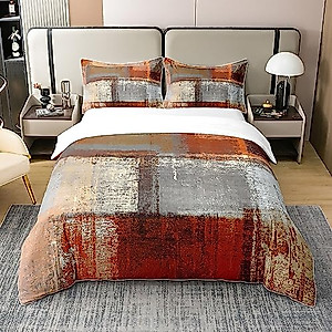 Erosebridal 100% Cotton Tie Dye Duvet Cover King,Red Orange Ombre Bedding Set for Kids,Grey Grunge Abstract Bed Sets with 2 Pillow Shams,Watercolor Gradient Patchwork Geometry Comforter Cover