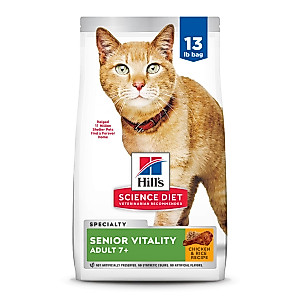 Hill's Science Diet Senior Vitality, Senior Adult 7+, Senior Premium Nutrition, Dry Cat Food, Chicken & Rice, 13 lb Bag