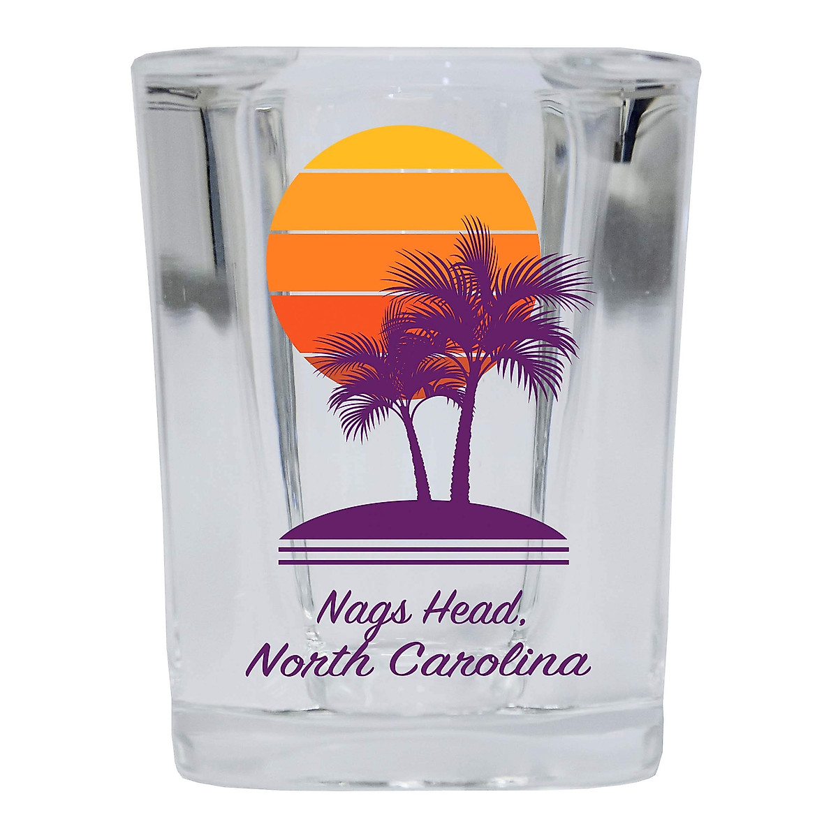 R and R Imports Nags Head North Carolina Souvenir 2 Ounce Square Shot Glass Palm Design
