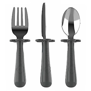 Grabease Toddler Silverware Set Forks Spoons and Knives Set Toddler Utensils Feeding Supplies, BPA and Phthalates-Free, Dishwasher Safe, Gray