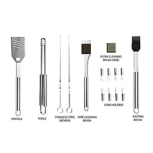 Home-Complete HC-1000 BBQ Accessories – 16PC Grill Set with Spatula, Tongs, Skewers, Case – Barbecue Tools for Father’s Day, Wedding, Anniversary, 16 pc, Silver