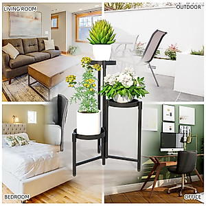 3 Tier Great tube Plant Stand Indoor Outdoor Black Metal Flower Holder for Multiple Pots Tall Corner Plant Shelf Rack Tiered Planter Stands Iron Potted Shelves Vertical for Patio, Balcony, Garden