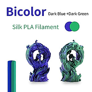 SIKENHO 3D Printer Filament, PLA Filament Dark Green and Blue Silk PLA Dual Color Co-Extrusion PLA Filament 1.75mm 1kg Spool (2.2lbs), Dimensional Accuracy +/- 0.02mm, Fit Most FDM Printer & 3D Pen