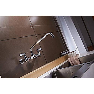 BATHLAVISH Wall Mount Kitchen Sink Faucet 8” Commercial Center Double Handle Bar Laundry Utility Swivel Spout Chrome Mixer Tap