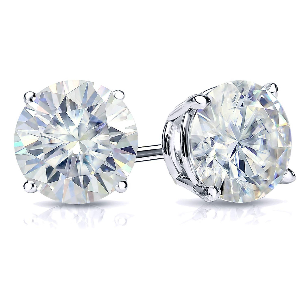 Diamond Wish 1 Carat Moissanite Round Stud Earrings in Platinum (J-K, 5.5 mm, cttw) 4-Prong Set Screw Back