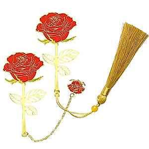 2pcs Rose Metal Bookmarks for Women, Rose Tassel Flower Bookmarks for Book Lovers Cute Vintage Rose Bookmarks Accessories Gift for Teacher's Day Christmas Birthday Graduation Women's Day Mother's Day