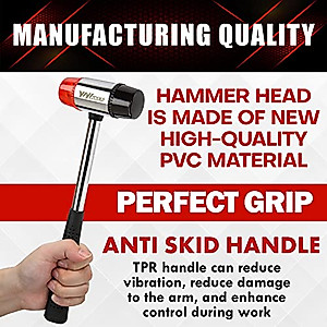 YIYITOOLS Double-Faced Soft Mallet, Hammer, Jewelry, Wood, Flooring Installation, Non Sparking Blow and Plastic Handle – 35-mm, Red and Black