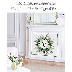 Fireplace Screen Magnetic Fireplace Cover for Living Room Washable Indoor Fireplace Draft Cover Christmas Fireplace Screens,Save Energy Stops Heat Loss,Letter V, Farmhouse Eucalyptus Wreath 51"x39"