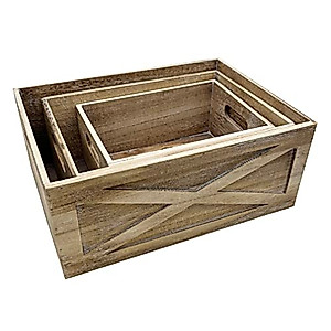 Admired By Nature Rustic Barn Door Style Home Décor Nesting Storage Organizer Wooden Crates, Set of 3, Natural, ABN5E172-NTRL,Barn Door Light brown