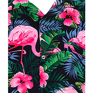 KING KAMEHA Funky Hawaiian Shirt, Shortsleeve, Flamingo Flowers, Black Pink, XXL