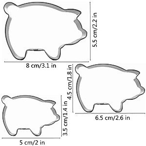 Mini Pig Shaped Cookie Cutter Set of 3 pcs, Stainless Steel Piggy Fondant Cutters