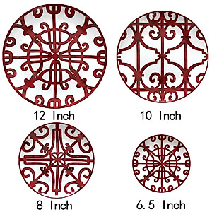 OUSIKA Plates Four-Piece Ceramic Plate Hand-Painted Red Art Creative Round Tableware Dinner Plate Set Wedding Pasta Charging Plate Plate (Color : Green)