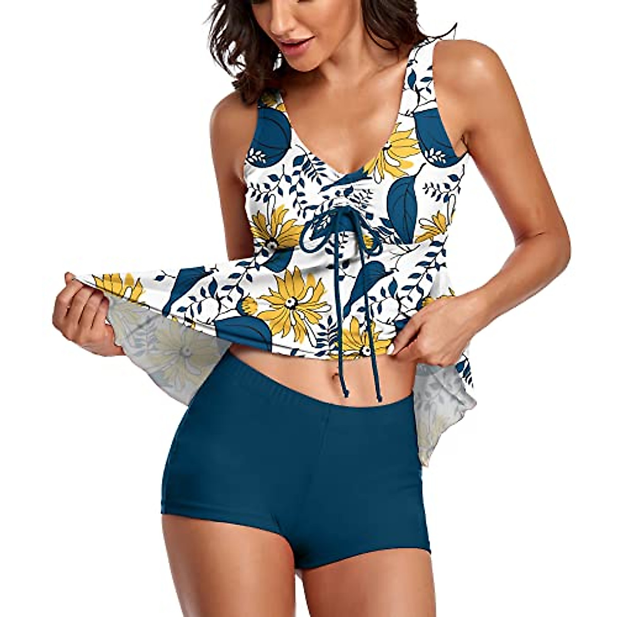 Omichic Modest Tankini Swimsuits for Women Two Piece Bikini Tank Top with Boyshorts Tummy Control Bathing Suits