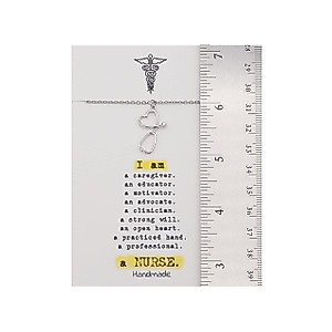 QUINNLYN & CO. Stethoscope Heart Pendant Necklace, Virtual Thanksgiving Gifts for Nurses and Caregivers, Nurse Necklaces for Women with Greeting Card Adjustable Chain 16" to 18" Silver Tone