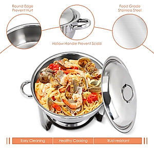 GRANDMA SHARK 4 Set Upgraded 5Qt Full Size Stainless Steel Chafing Dish Round Chafer Buffet Catering Warmer Set W/Food and Water Pan, Lid, Solid Stand and Fuel Holder …