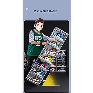 sunkey Shoe Boxes Clear Plastic Stackable Shoe Organizers with Magnetic Side Door for Men Women Sneakers Aj1 Display Large, 3 Pack