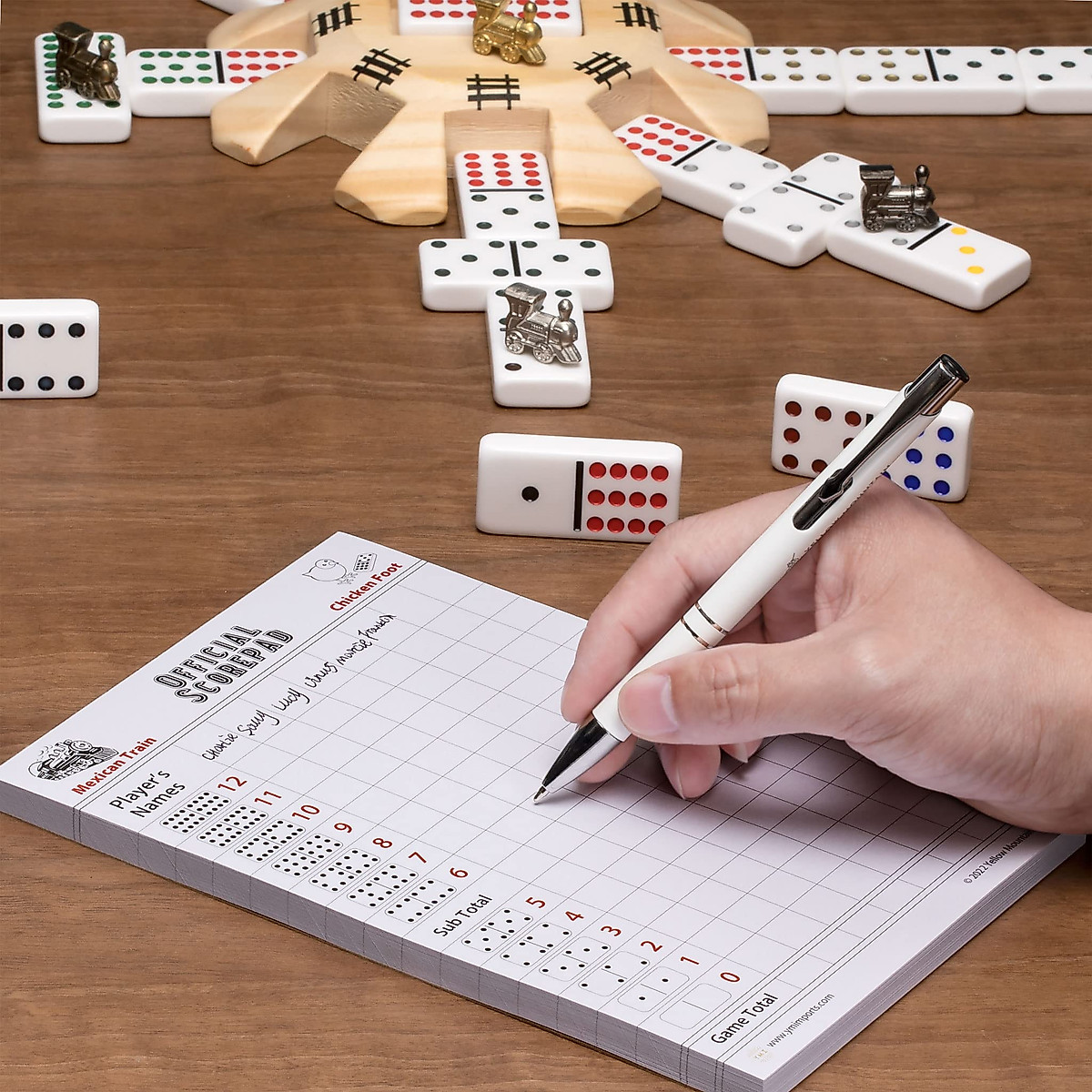 Yellow Mountain Imports Mexican Train and Chicken Foot Dominoes Scorepad/Scoring Sheets (8.2 x 5.5 Inches) - 60 Sheets