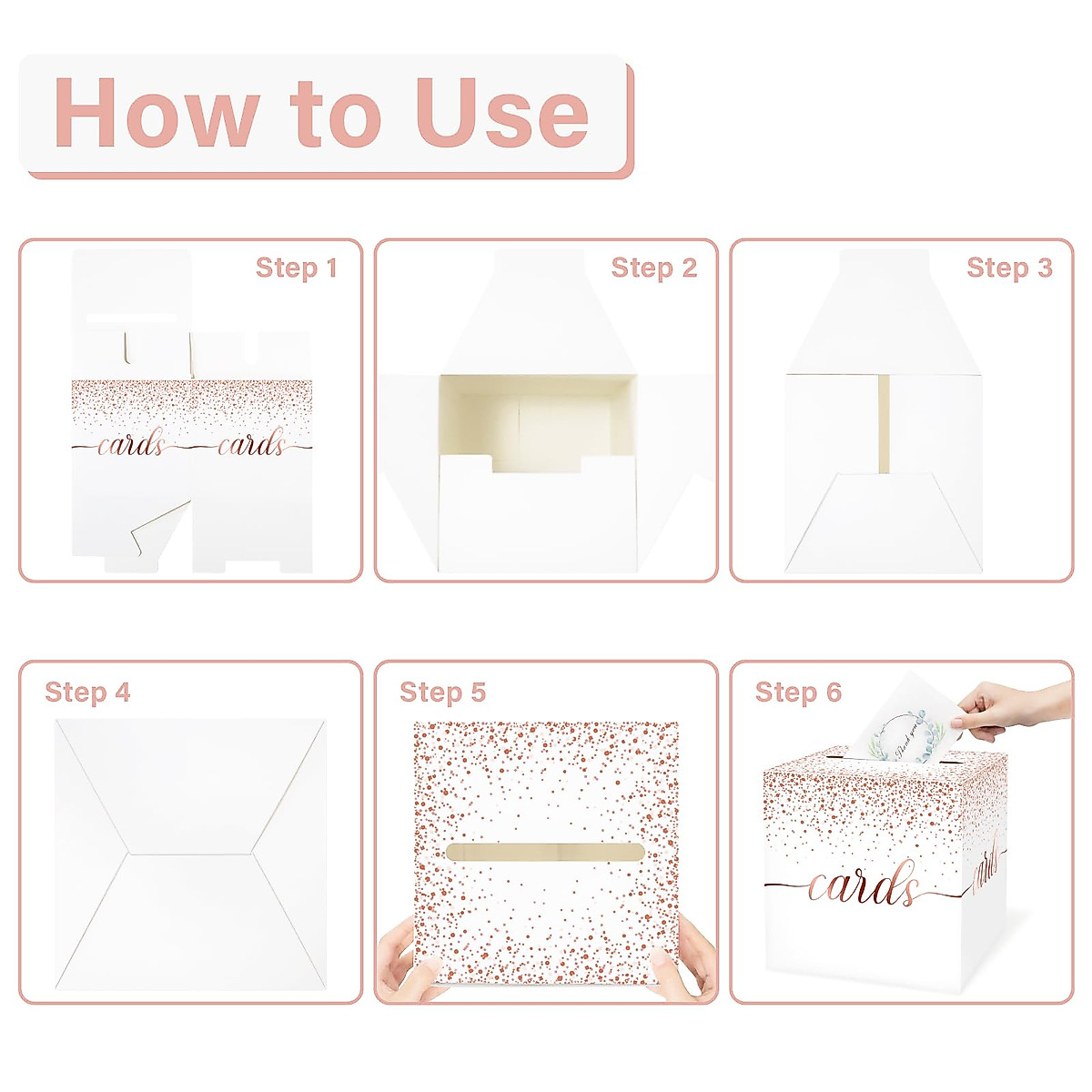 LIKAJON 1 Pack White and Rose Gold Card Box for Party, 8.7" White Gift Card Box Money Box for Birthday, Wedding, Baby Shower, Retirement, Anniversary, Bridal Shower, Raffle Ticket