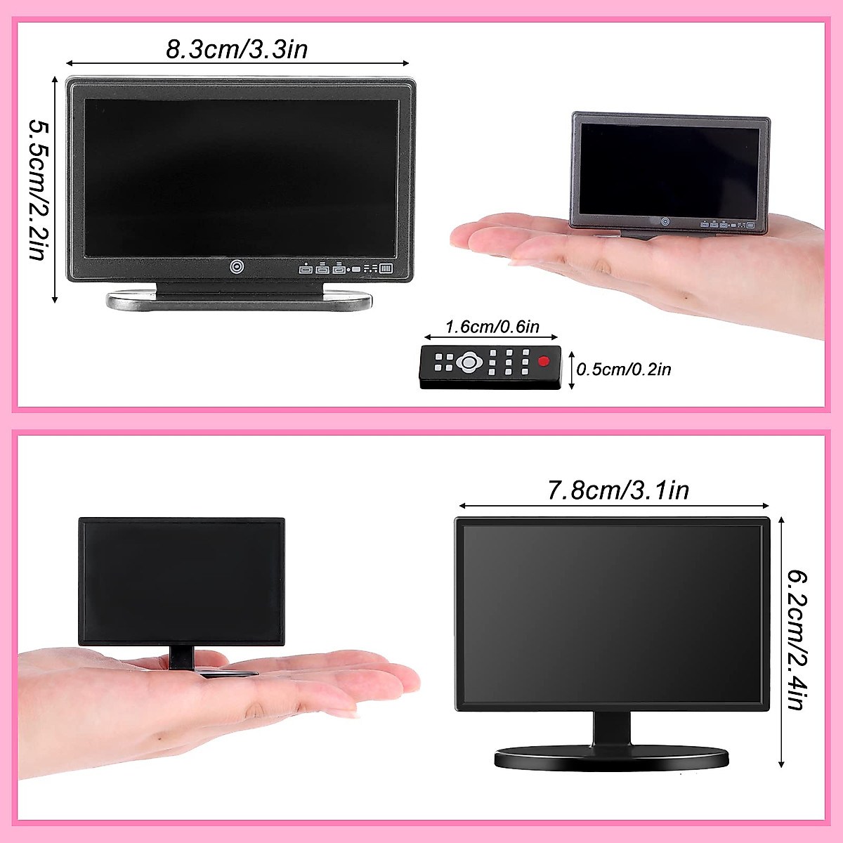 2 Pieces Dollhouse Miniature Furniture 1:12 Doll House Miniature TV Television with Remote Control Dollhouse Mini Model Toy Dollhouse Mini Decoration Accessories