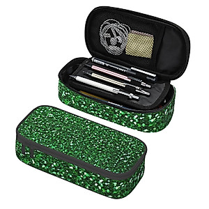 QHWLR Green Sequin Sparkle print Pencil Case Large Capacity Pen Pouch for interlayer Adults Cosmetic Bag Supplies ﻿, Black