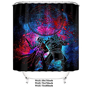 4 Piece Cool Anime Shower Curtain Sets with Non-Slip Rugs, Toilet Lid Cover, Bath Mat and 12 Hooks, Bathroom Decor Set Accessories Waterproof Shower Curtains