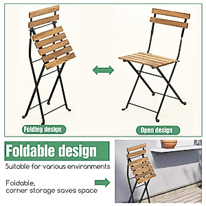 3 Pieces Bistro Set Outdoor Furniture Sets 2 Folding Chairs and Table Steel Frames and Weather-Resistant Wood Portable Design for Bistro & Balcony (Natural)