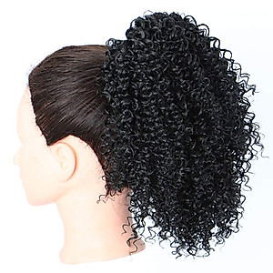 Vigorous Afro Drawstring Ponytail Kinky Curly Ponytail Drawstring Afro Puffs Curly Ponytail Extension for Women Synthetic 10 Inch Curly Ponytail （Black 1B#）