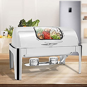 Bacacoo Stainless Steel Roll-Top Chafing Dish, 13.5l Buffet Roll Top Hot Plate Heating Tray with 3 Pots, Buffet Server and Heater for Food Warm Party Wedding Buffet Warm Plate