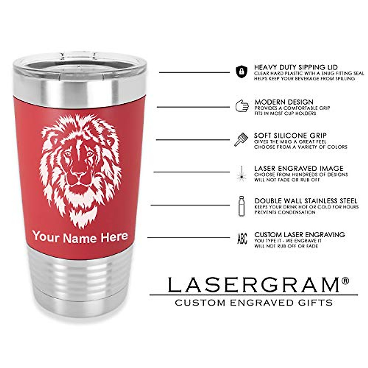 LaserGram 20oz Vacuum Insulated Tumbler Mug, Jet Airplane, Personalized Engraving Included (Silicone Grip, Red)