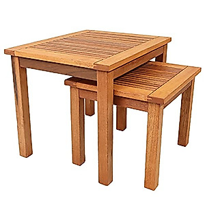 Sunnydaze Set of 2 Meranti Wood Outdoor Nesting Tables