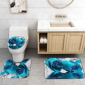 Byitre 4PCS Flower Shower Curtain Set with Non-Slip Rugs, Toilet Lid Cover and Bath Mat, Shower Curtain with 21 Hooks, Bathroom Sets with Shower Curtain and Rugs and Accessories, 71'' x 71'', QY006-9