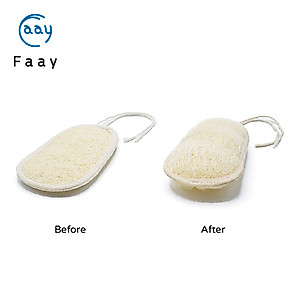 FAAY 17 Inch Natural Exfoliating Loofah Back Scrubber On a Stick with Luffa Sponge Pads Refills – Long Handle Loofa Body Bath & Shower Brush for Men & Women