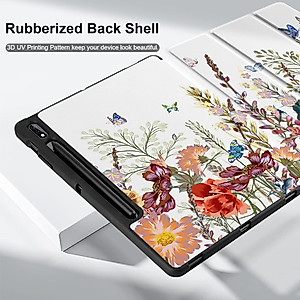 DONGKE Case for Samsung Galaxy Tab S8 Plus 2022 / S7 FE 2021 / S7 Plus 2020 12.4 Inch with S Pen Holder [SM-X800/X806/X808], Ultra Thin Lightweight Trifold Stand + Auto Wake/Sleep, Floral