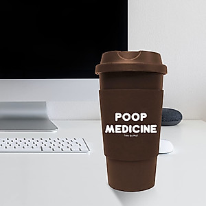 Funny Guy Mugs Poop Medicine Travel Tumbler With Removable Insulated Silicone Sleeve, Brown, 16-Ounce